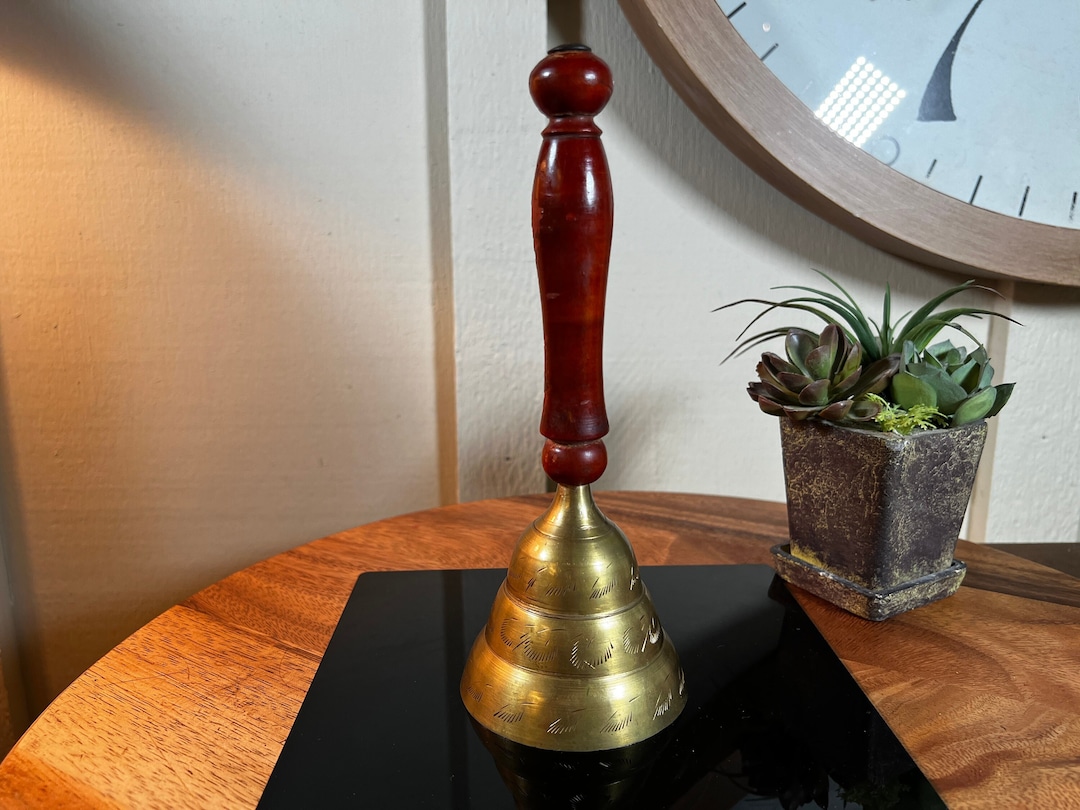 Vintage, Dinner Bell, School Bell, Hand Held, Brass Bell, Wood Handle ...