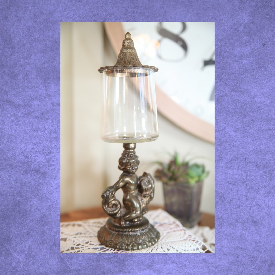 Vintage Antique Kintaro Boy Riding Koi Fish Vanity, Figurine, Glass and ...