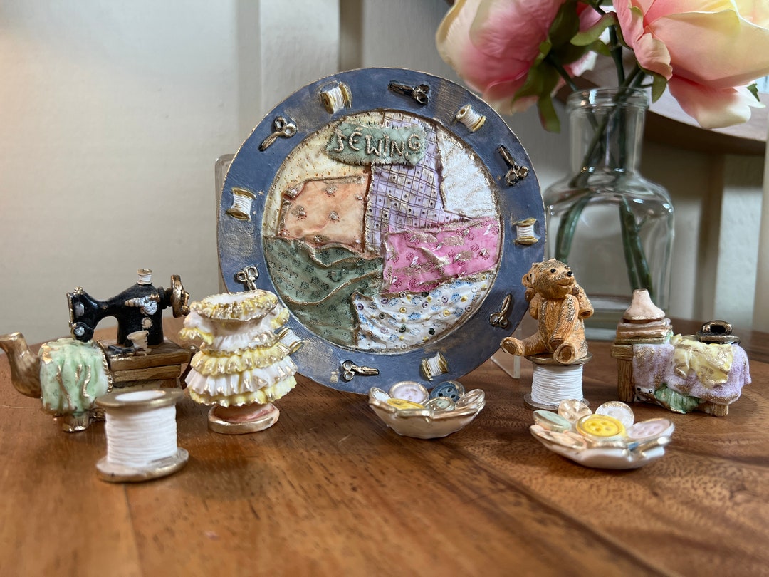Vintage, Tea Set, Miniature, Resin, Sewing Theme, 9 Piece, Popular ...