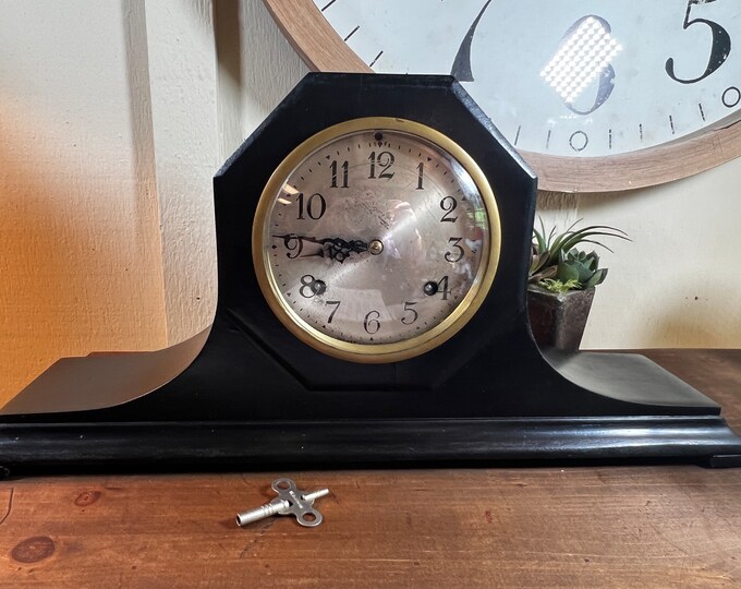 Antique, New Haven, Black, Mantel Clock, Mechanical, Key Wound, Tambor ...