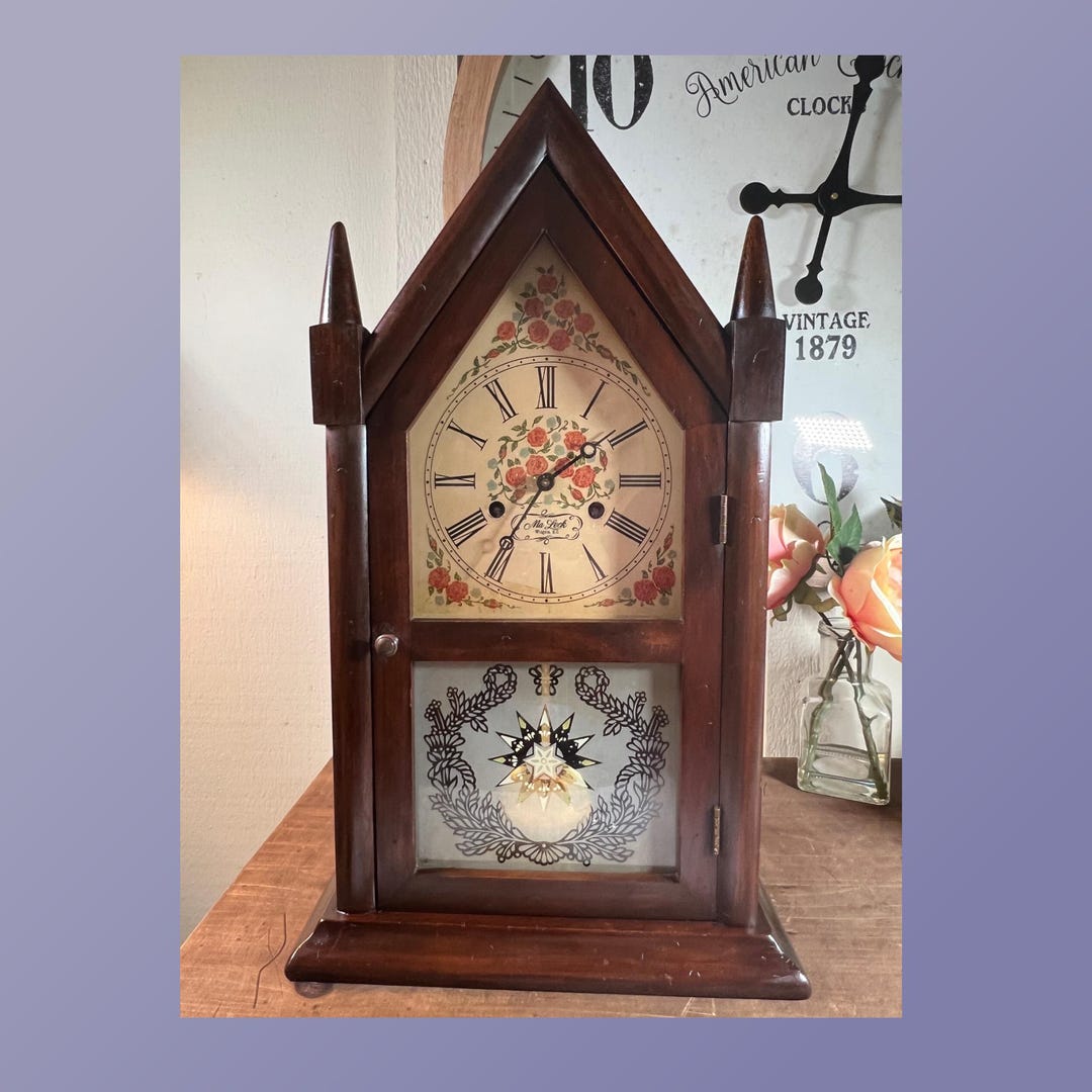 Vintage, Maleck Wingate, N.C., Steeple Clock, Mantle Clock, Floral Face ...