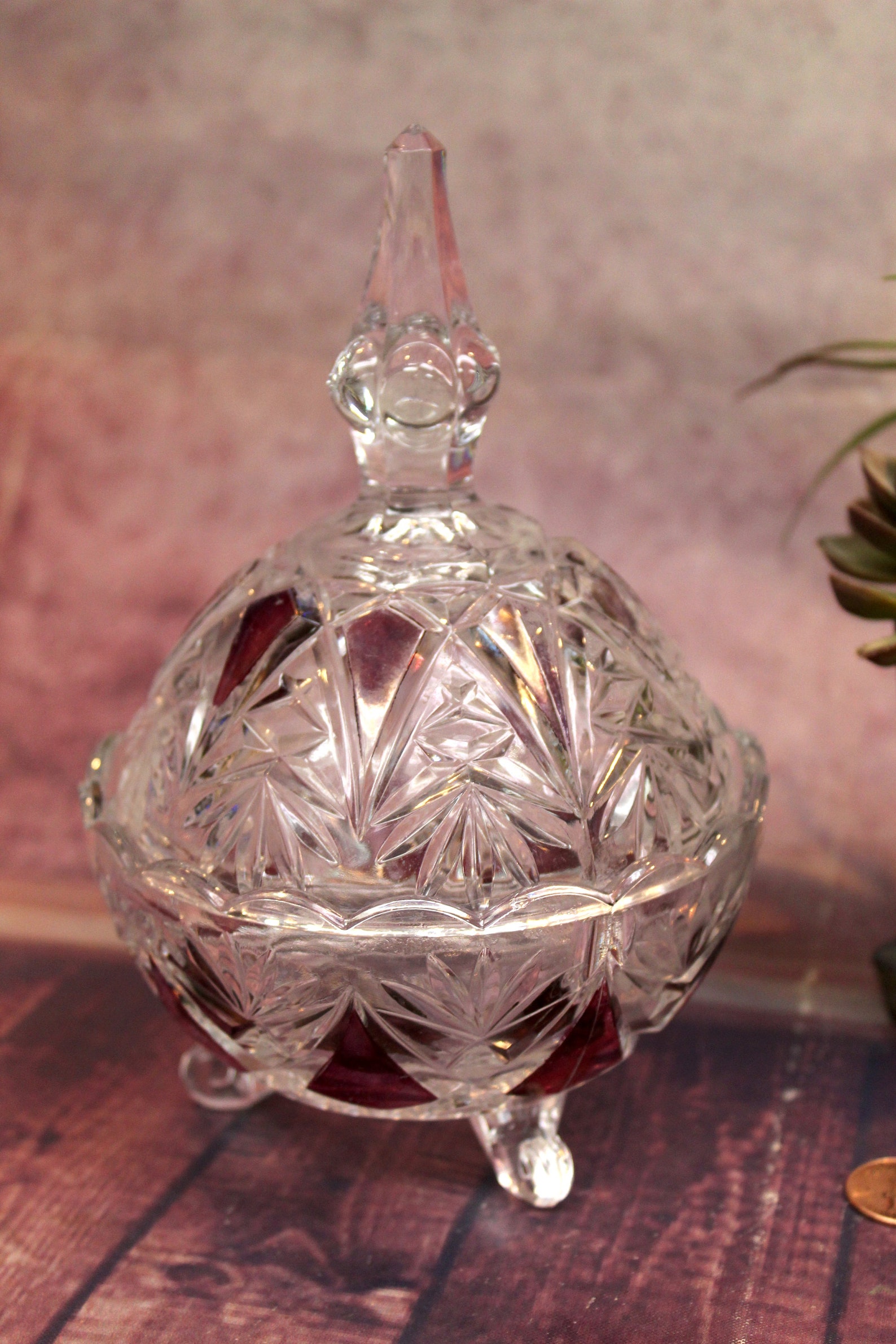 Vintage Crystal Ball Shape 3 Footed Covered Candy Dish - Etsy