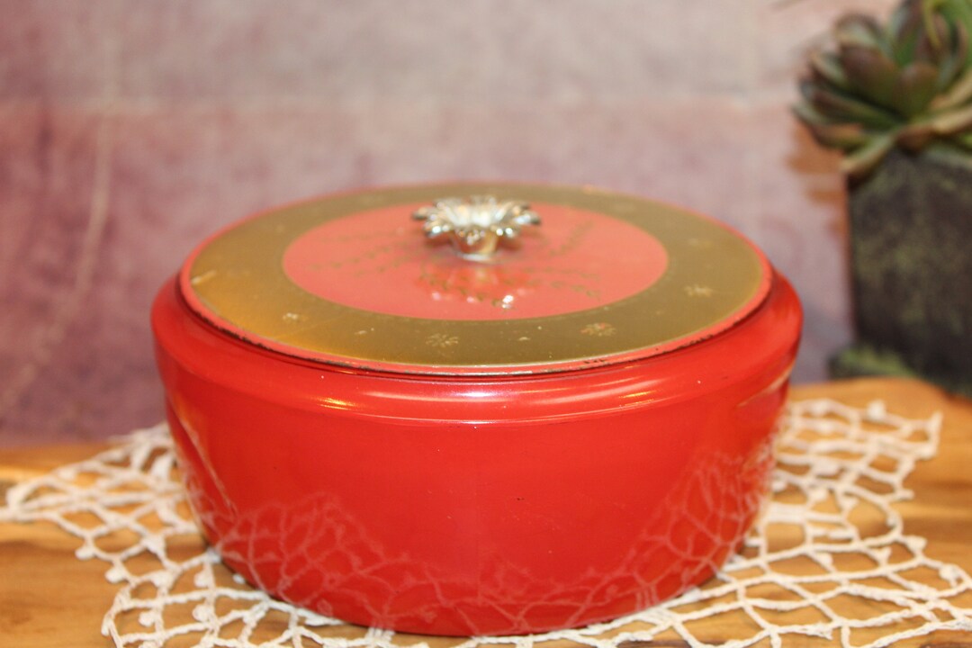 Red Milk Glass Talc Powder Dish/jar Vanity Container With Wavy Sides ...