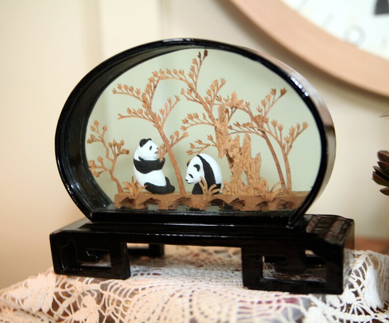 Vintage Chinese Cork Carving Diorama With Panda Bears - Etsy