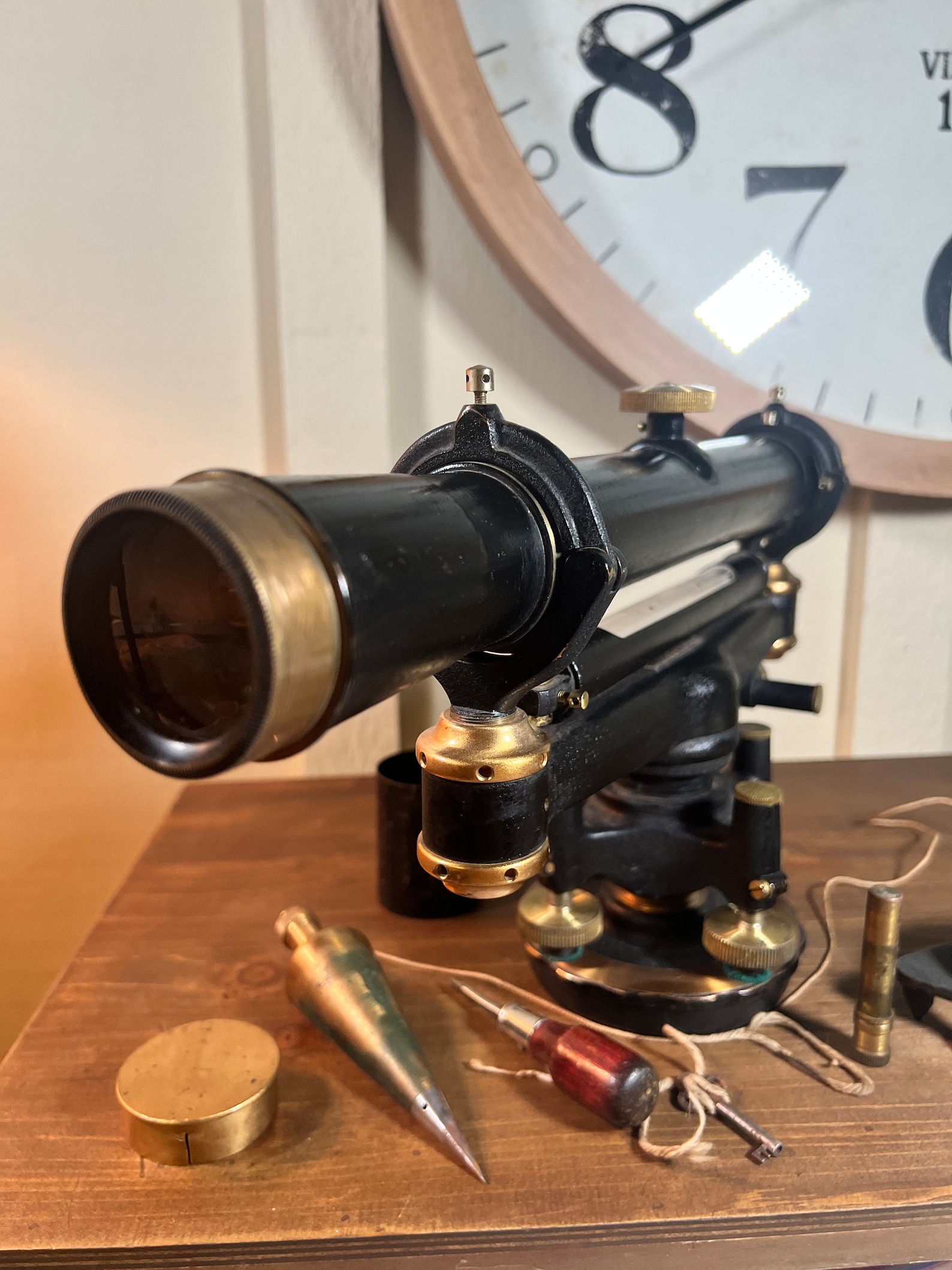 Antique Surveyors Transit Level, in Wood Box, Heller & Brightly, Brass ...