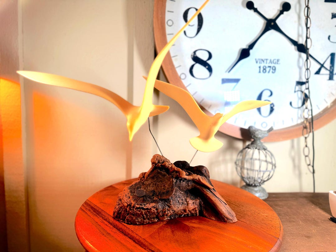 John Perry Studio Art, Burl Wood, Sculpture, 2 Sea Gulls, Large ...