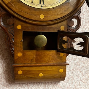 Antique, ANGLO, American, Inlay Wood, Wall Clock, New Haven Movement ...