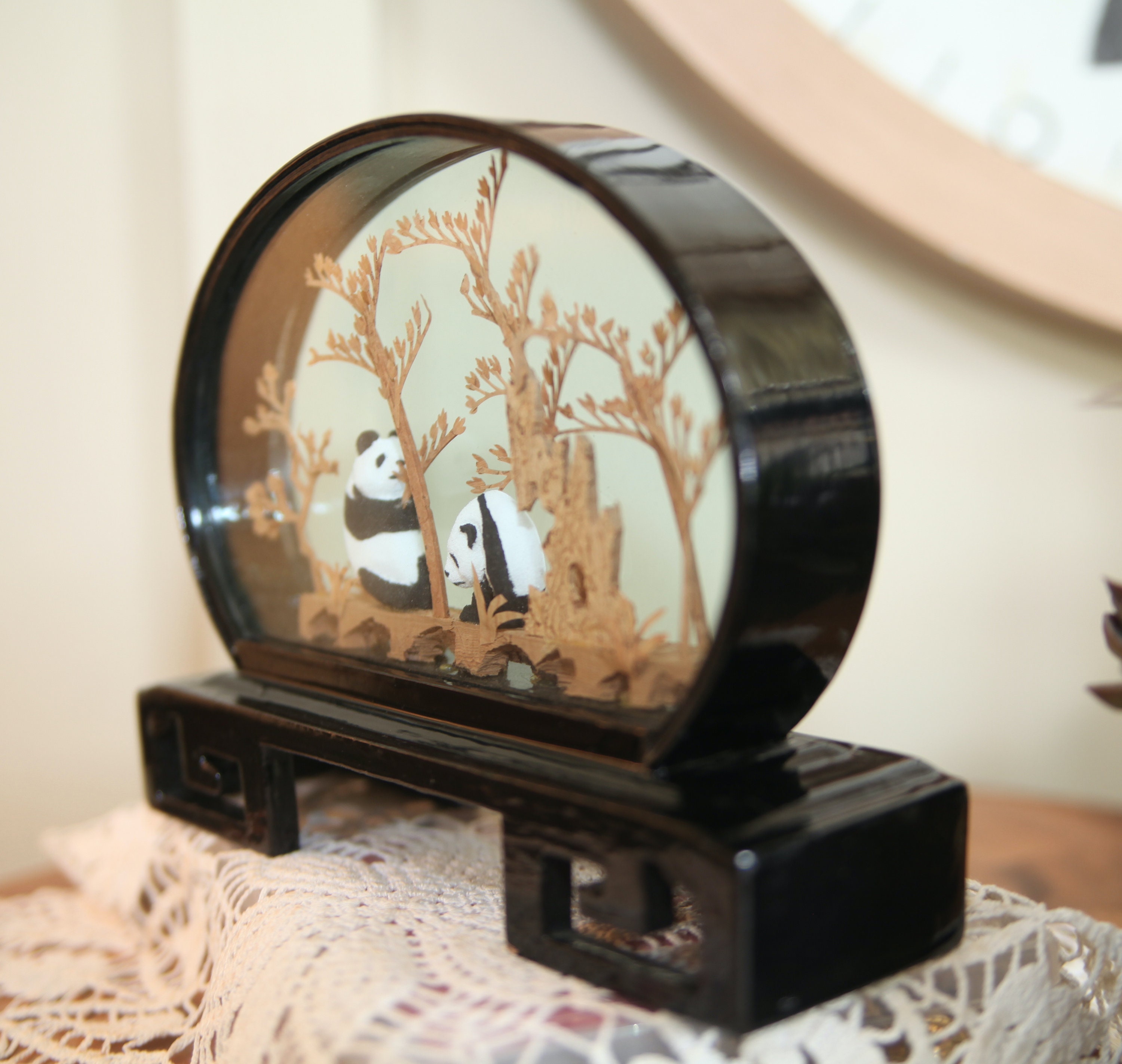 Vintage Chinese Cork Carving Diorama With Panda Bears | Etsy