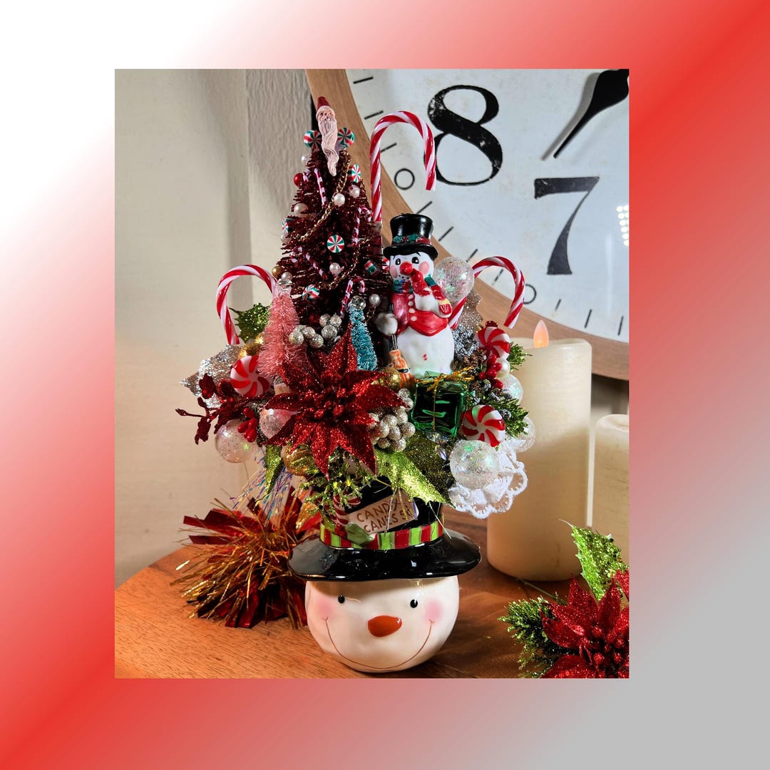 Christmas, Floral Arrangement, Hand Made, Decoration, Vintage, Snowman ...