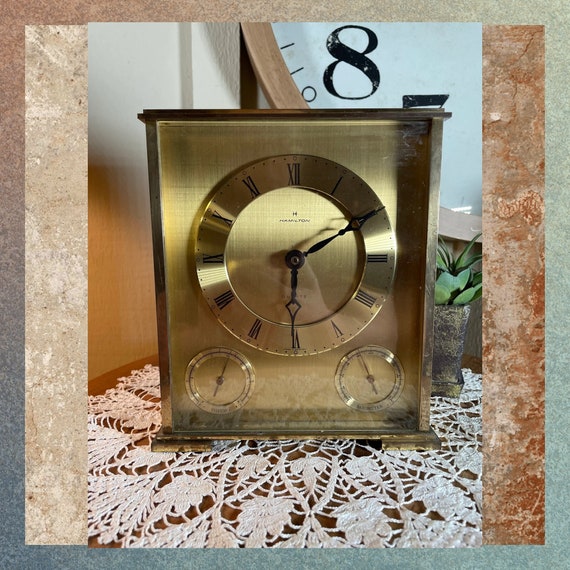 Vintage Hamilton Brass Mantle Clock Quartz Movment Weather | Etsy