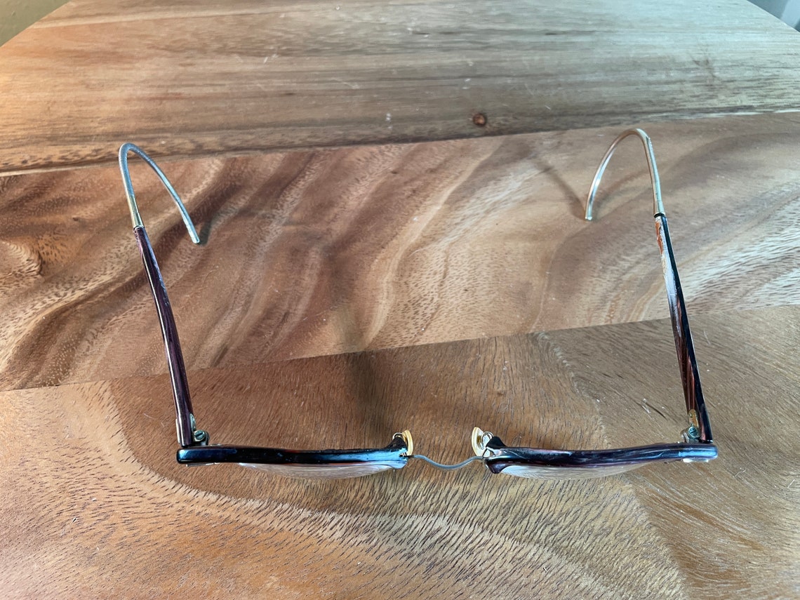 Vintage Mens Horn Rim Metal Frame Eye Glasses, Tortoise Shell, Curved ...