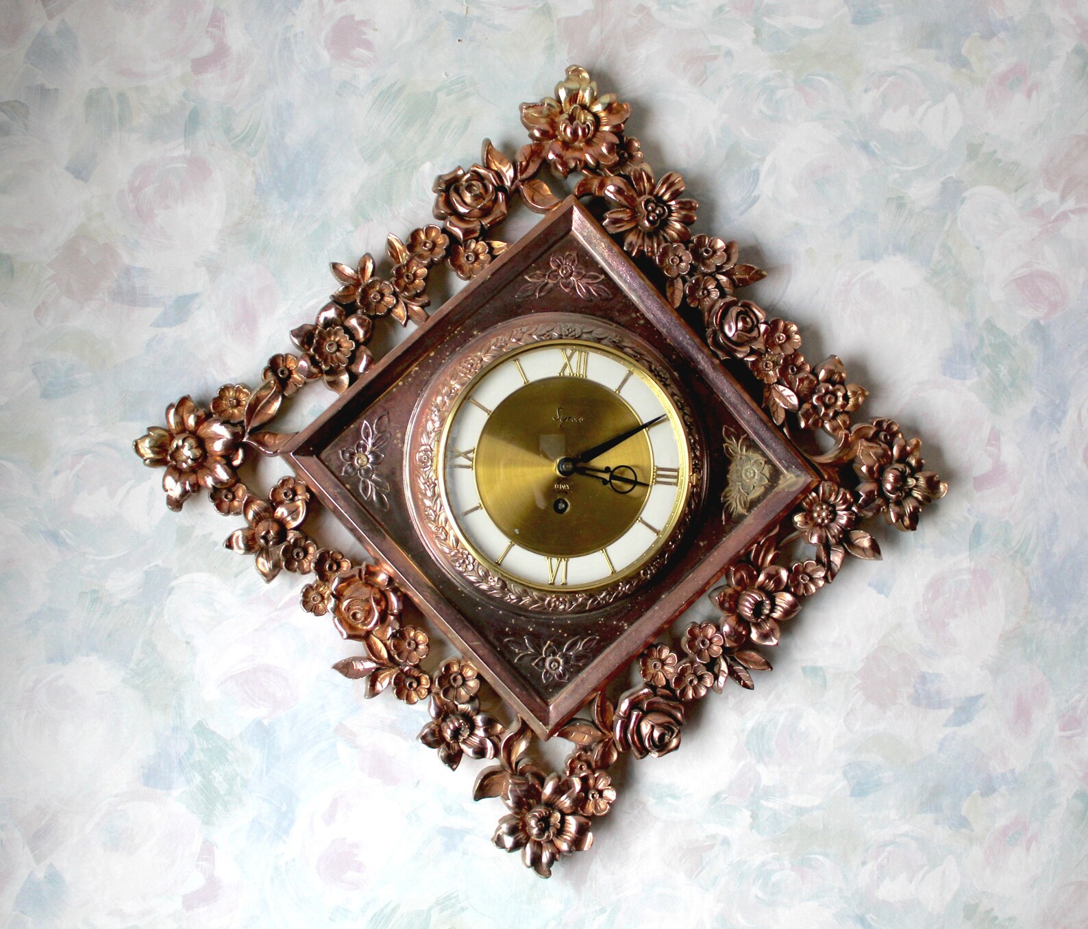 Diamond Shape Ornate Vintage Wall Clock, Key Wound, 8 Day, 21, 1960's B ...