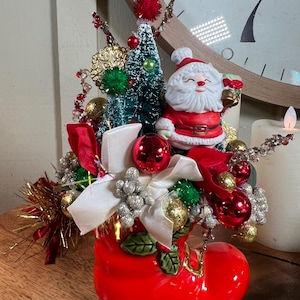 Vintage, Ceramic Red Santa Boot, Christmas, Floral Arrangement, 10 ...
