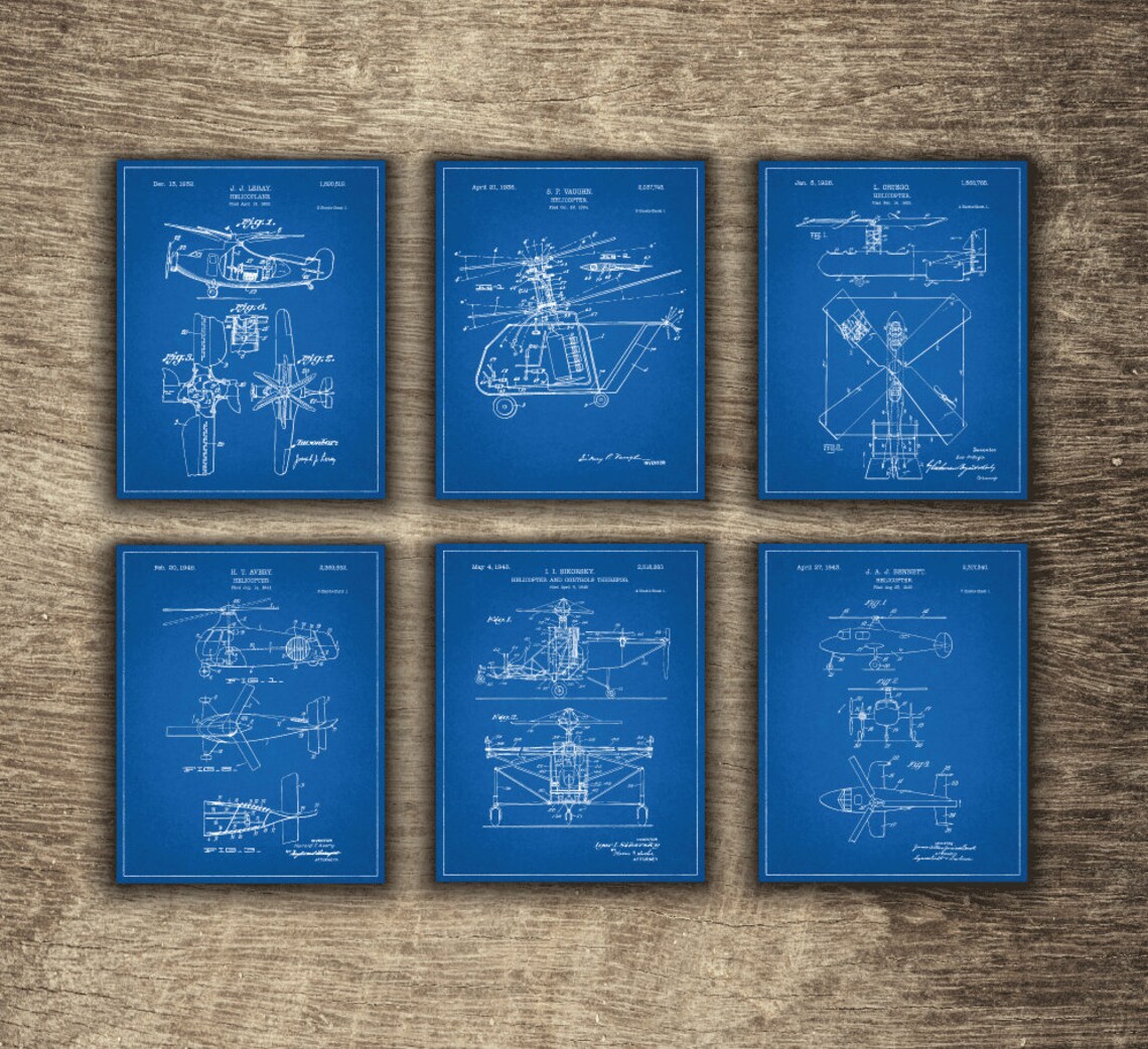 Helicopter Set of 6 Blueprints Aviation Blueprint Aircraft | Etsy