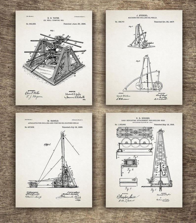 Oil Drilling Rig Set of 4 Patents Oil Drilling Poster Oil | Etsy