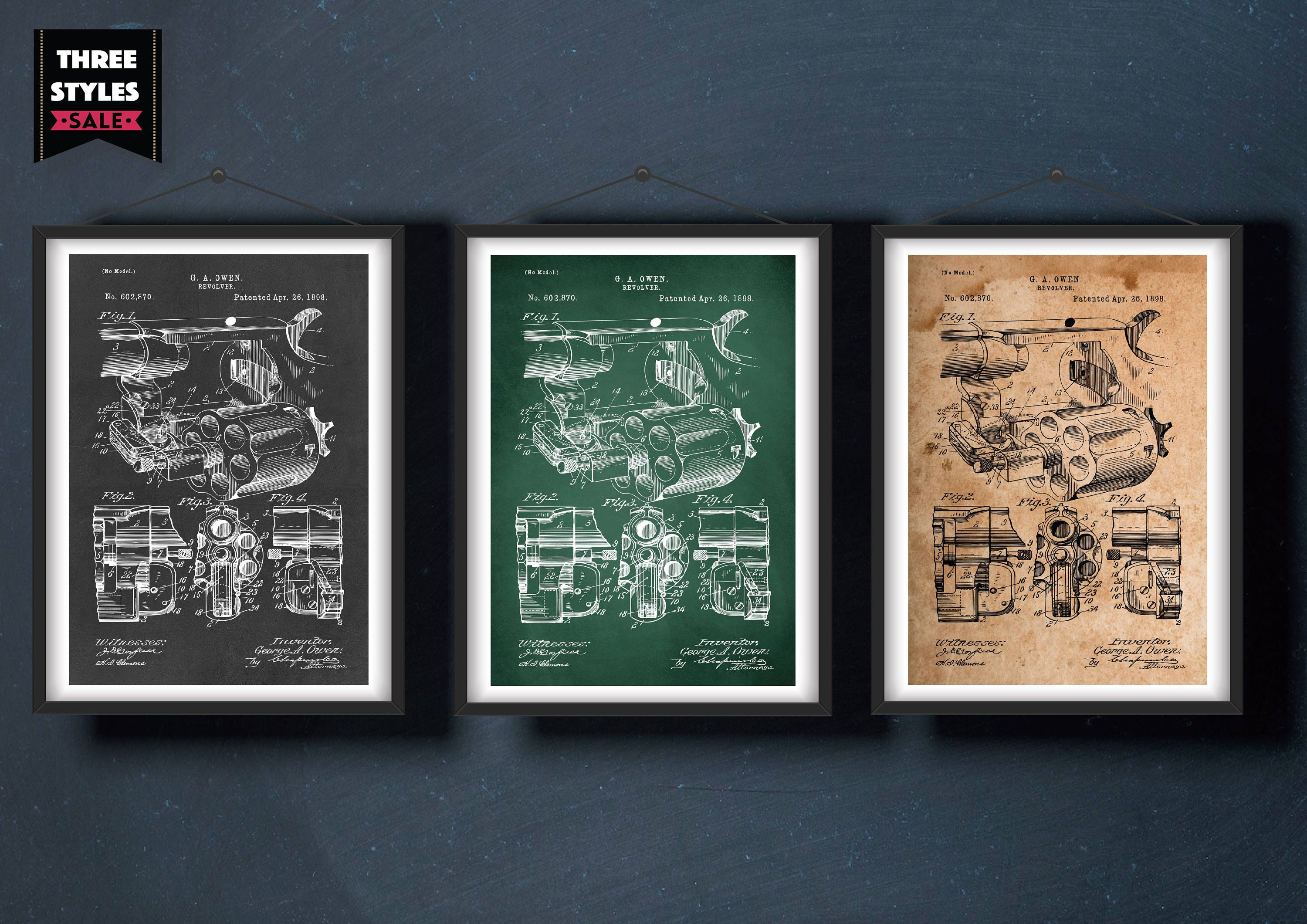 Revolver Patent Set of 2 Revolver Poster Gun Patent Gun - Etsy