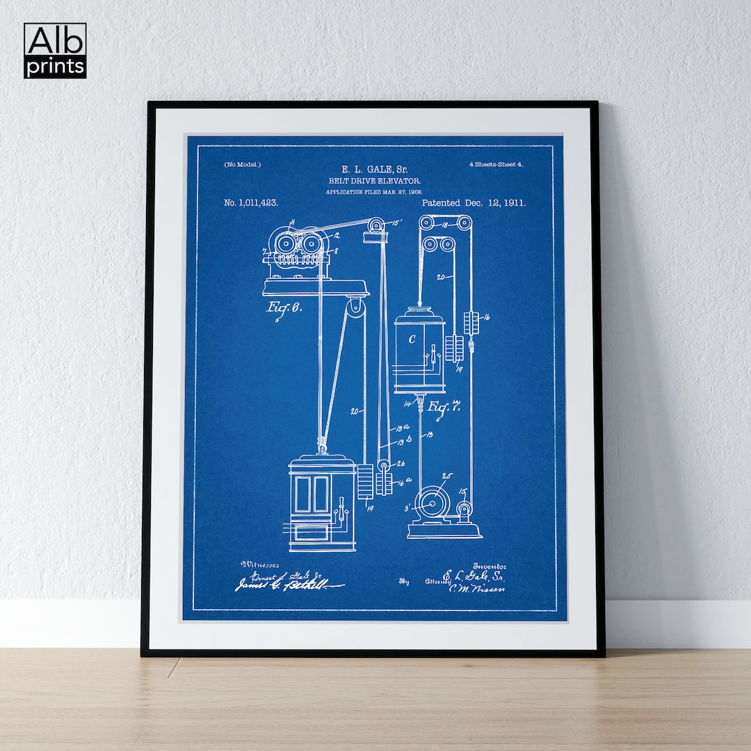 Belt Drive Elevator Set of 4 Blueprints, Lift Blueprint, Steampunk ...