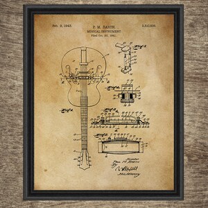 Vintage Electric Guitar Poster, Electric Guitar Set of 6 Patents, Music ...