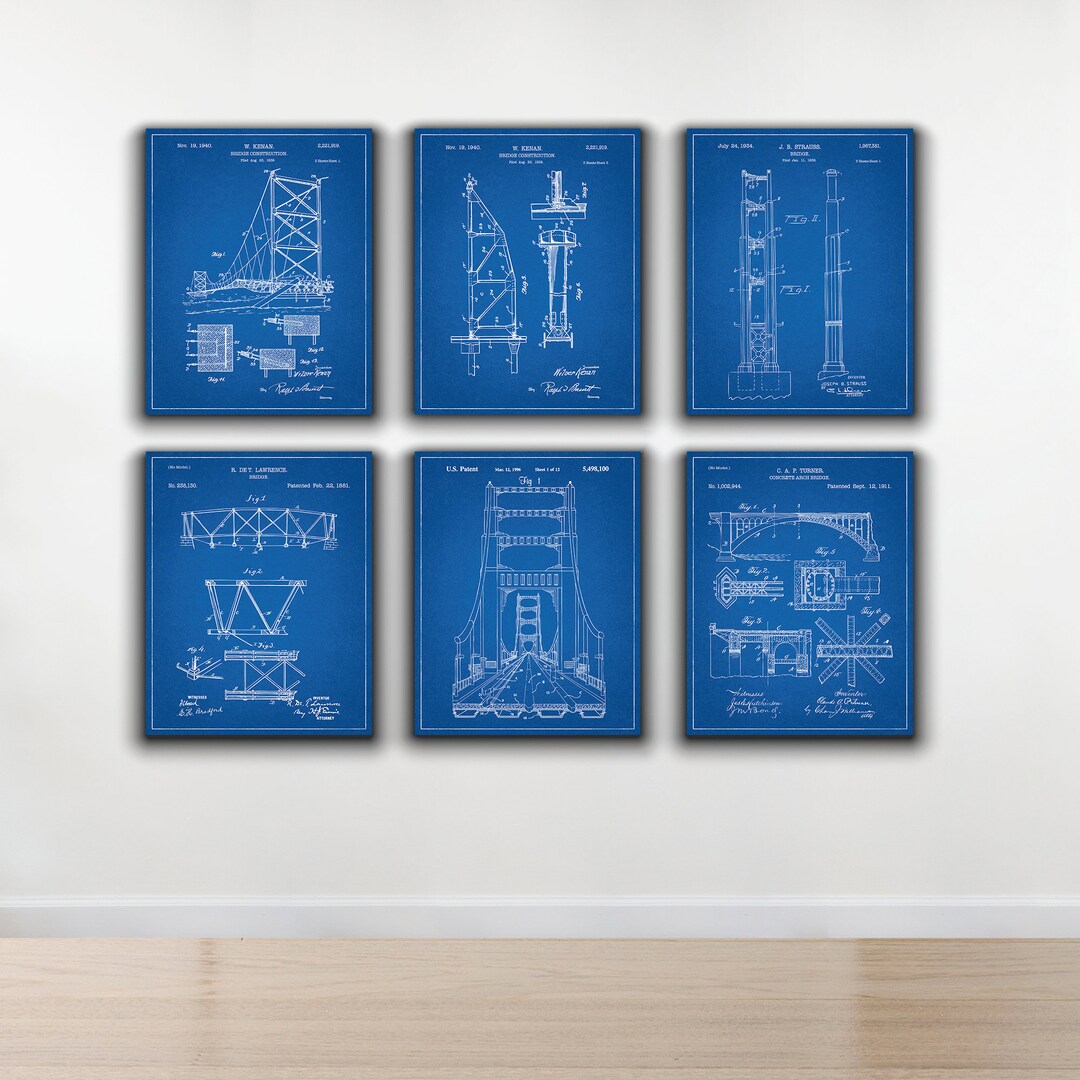 Bridge Set of 6 Blueprints, Gift for Civil Engineer,bridge Architecture ...