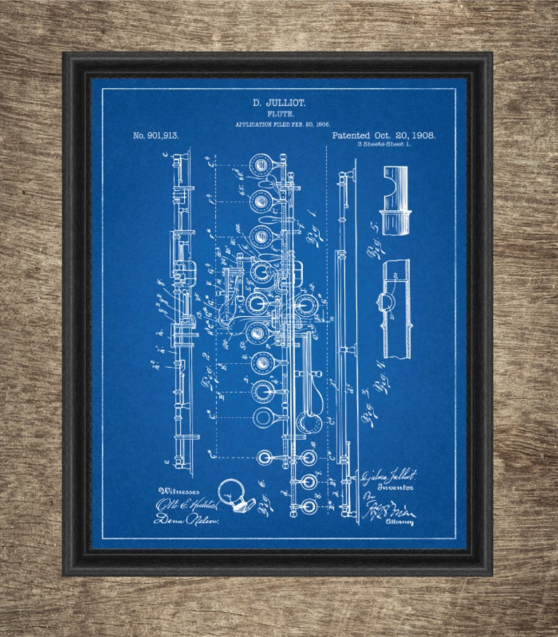 Flute Patent Print Flute Poster Flute Gift Flute Blueprint | Etsy