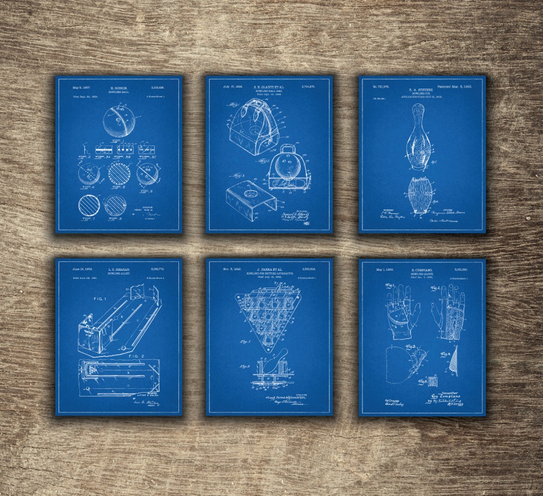Bowling Blueprint, Bowling Wall Art, Bowling Pin Blueprint, Bowling Set ...