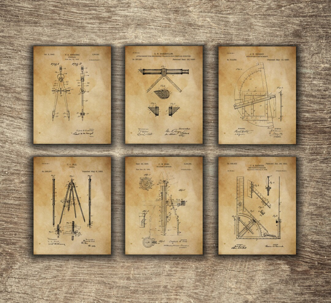 Vintage Surveyor Decor, Compass Poster, Surveyor Instruments ...