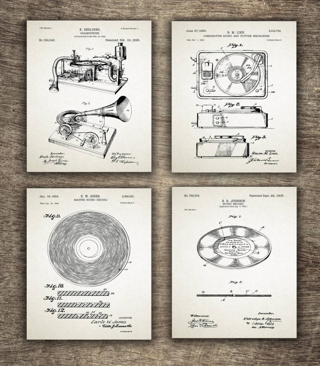 Dj Print Set of 4 Patents, DJ Print Posters, Dj Gift, Dj Wall Decor ...