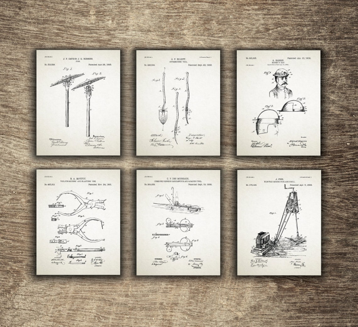 Mining Set of 6 Prints Mining Wall Decor Mining Pick Mining - Etsy