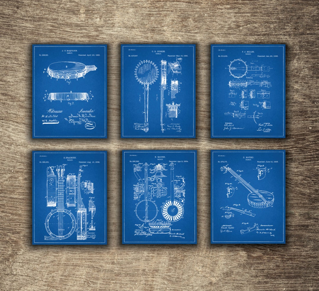 Banjo Blueprint, Banjo Set of 6 Blueprints, Banjo Wall Decor, Banjo ...