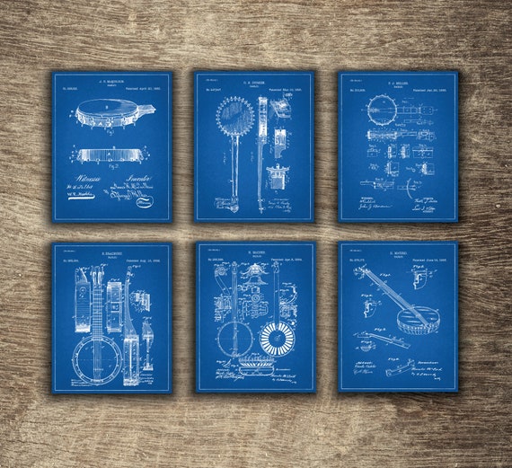 Banjo Blueprint Banjo Set of 6 Blueprints Banjo Wall Decor | Etsy