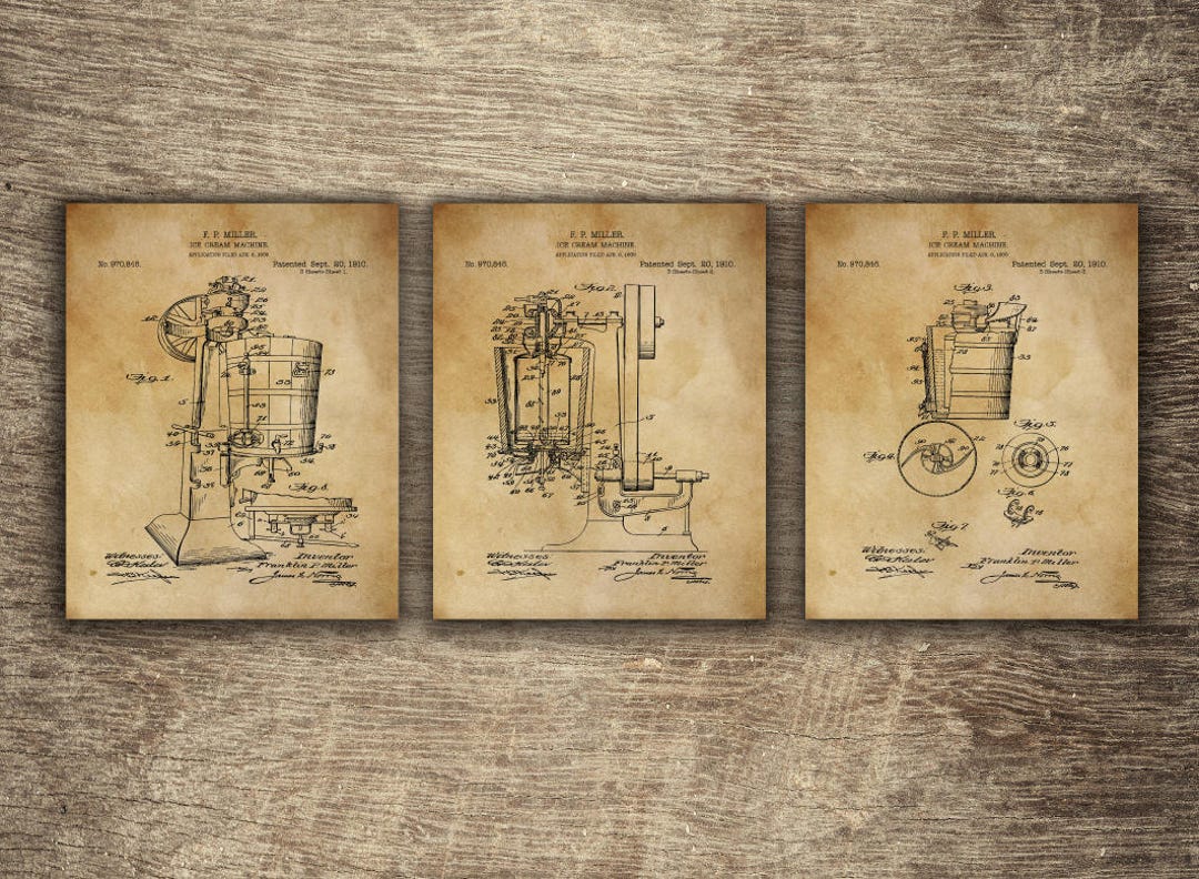 Vintage Ice Cream Machine Set of 3 Prints, Ice Cream, Ice Cream Machine ...