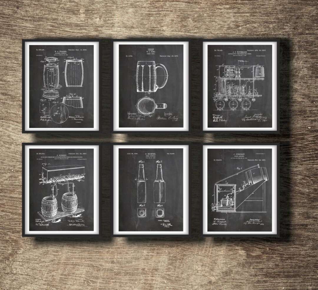 Beer Patent Set of 6 Prints, Beer Poster, Beer Printable Art, Beer Wall ...