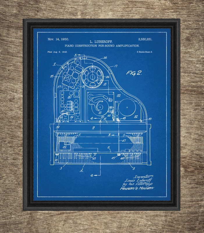 Piano Blueprint Set of 6 Prints Piano Wall Decor Piano | Etsy