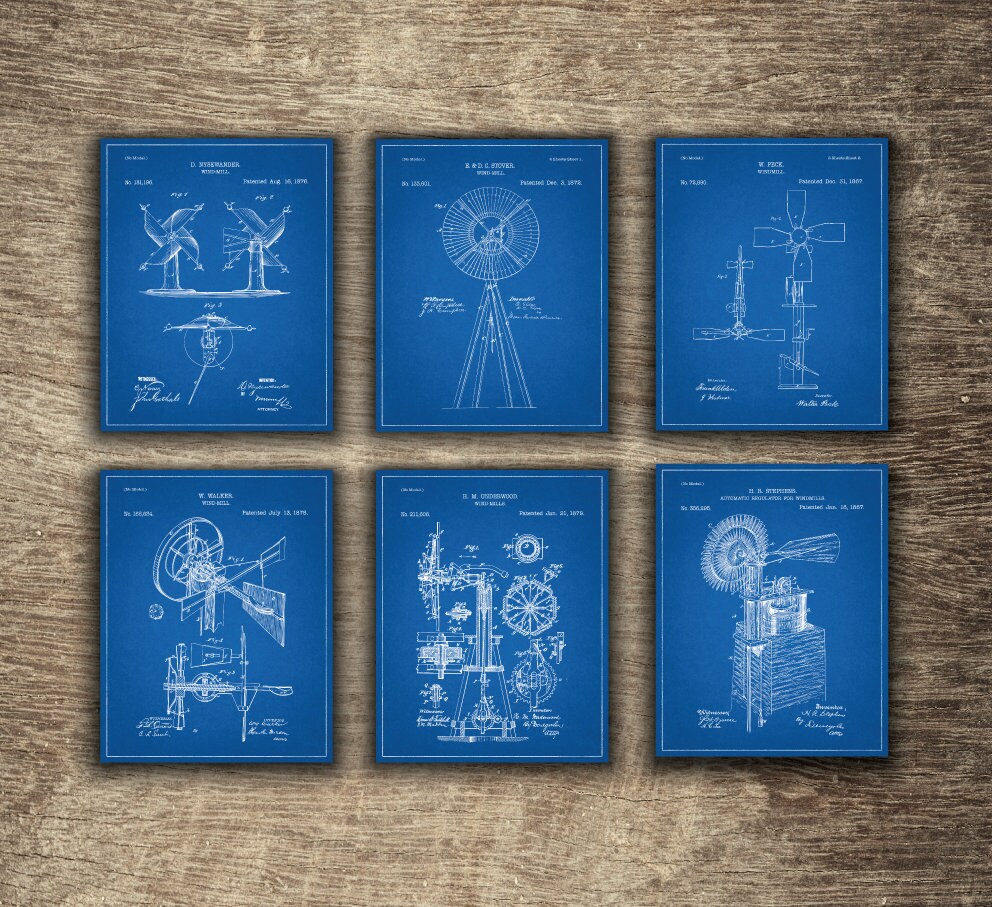 Windmill Blueprint Farmhouse Decor Vintage Windmill Rustic - Etsy