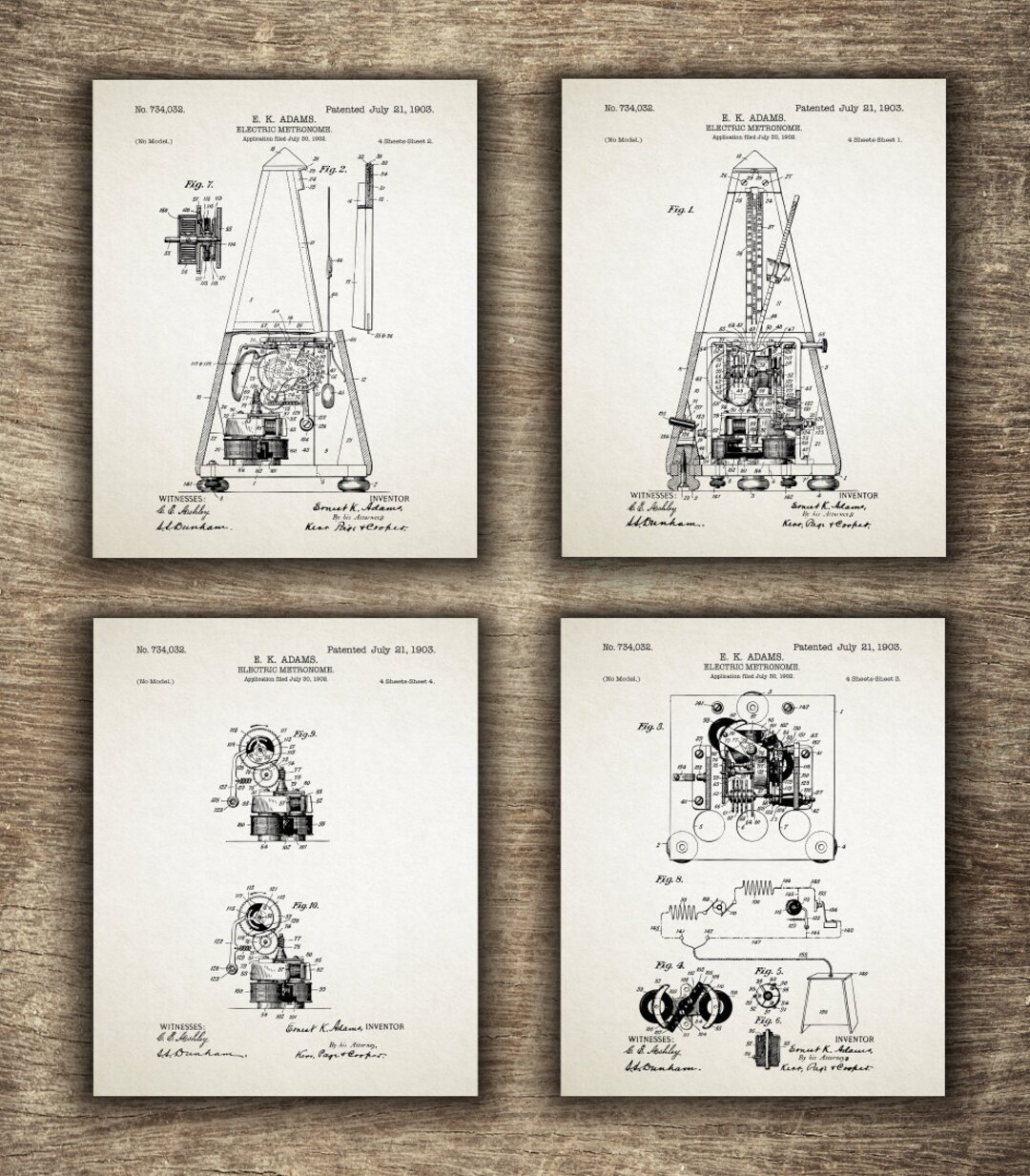 Metronome Set of 4 Posters, Vintage Music Poster, Music Room Wall Decor ...