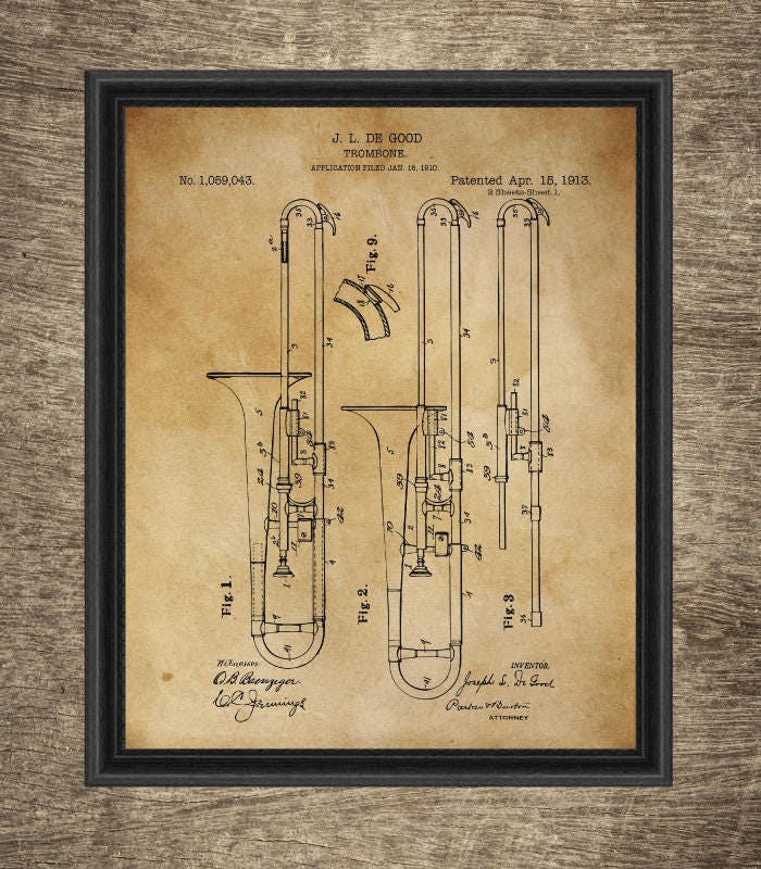 Orchestral Instruments Patents Set of 6 Prints Trombone | Etsy