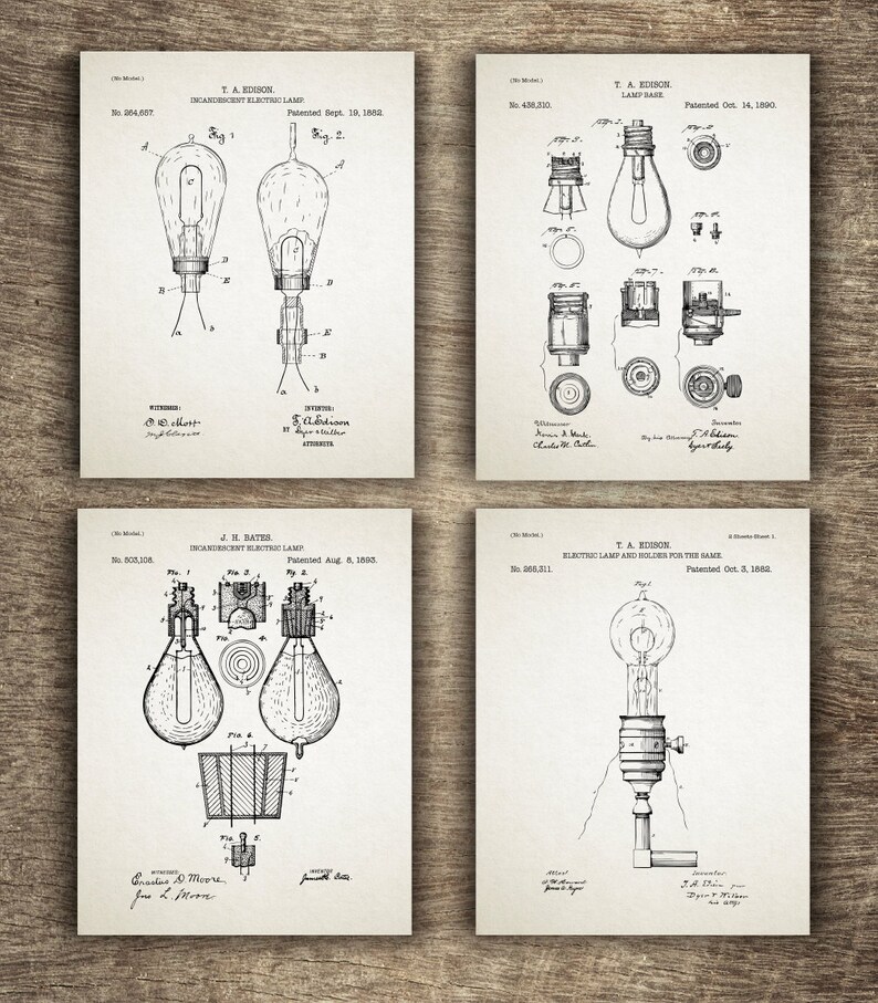 Electric Lamp Invention Edison Electric Lamp Poster Light | Etsy