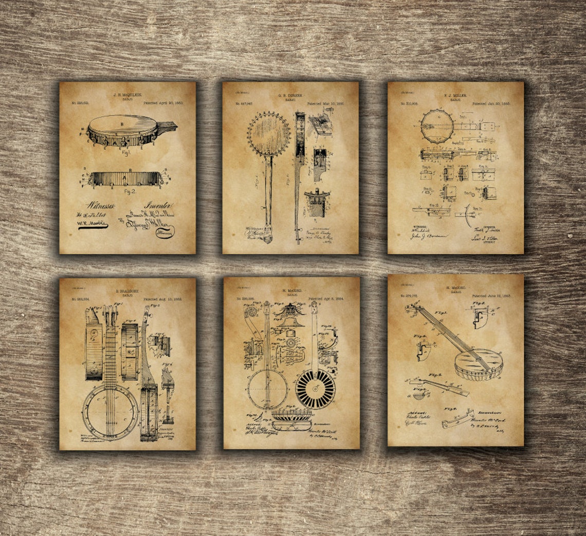 Vintage Banjo Poster Banjo Set of 6 Printables Banjo Wall - Etsy