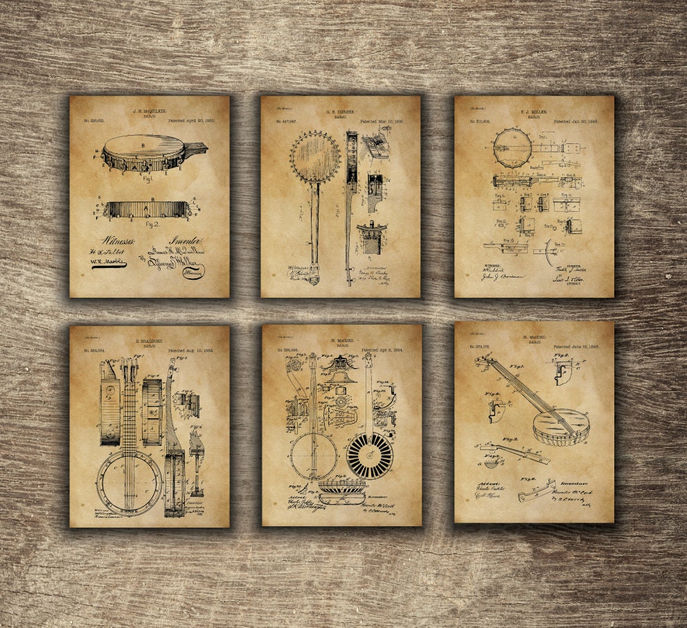 Vintage Banjo Poster Banjo Set of 6 Printables Banjo Wall - Etsy