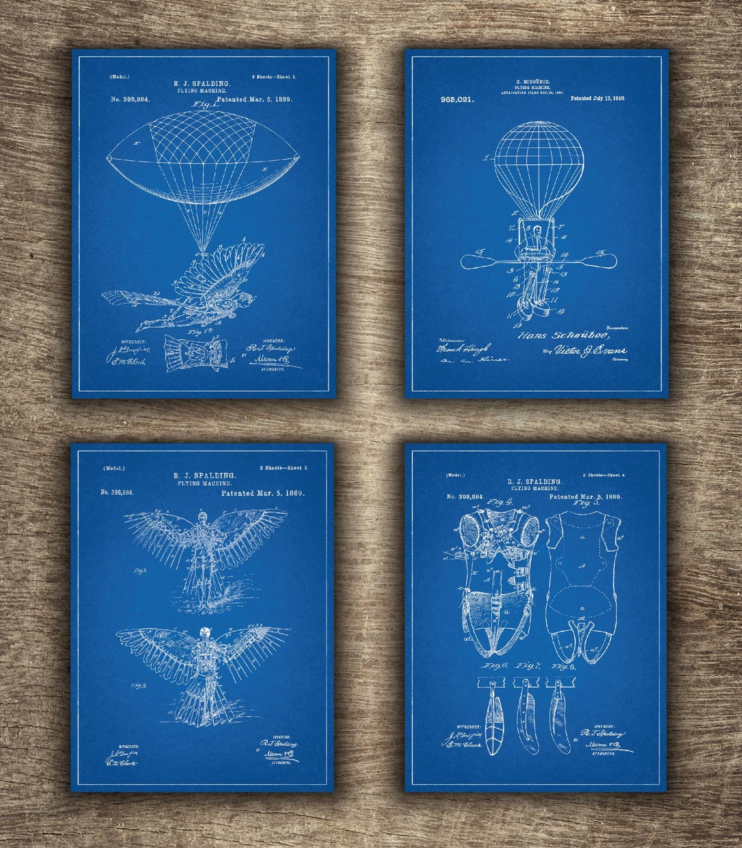 Flying Machine Set of 4 Blueprints, Flying Machine Patent, Flying ...