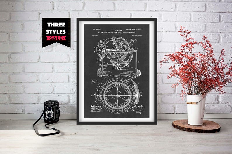 Stellar Compass Patent Printable Compass Poster Nautical - Etsy