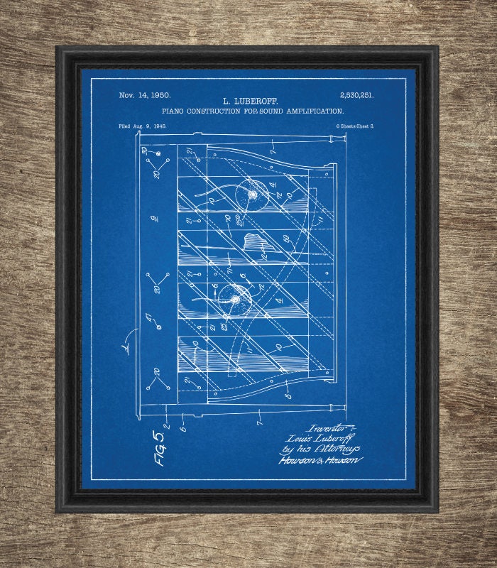 Piano Blueprint Set of 6 Prints Piano Wall Decor Piano | Etsy