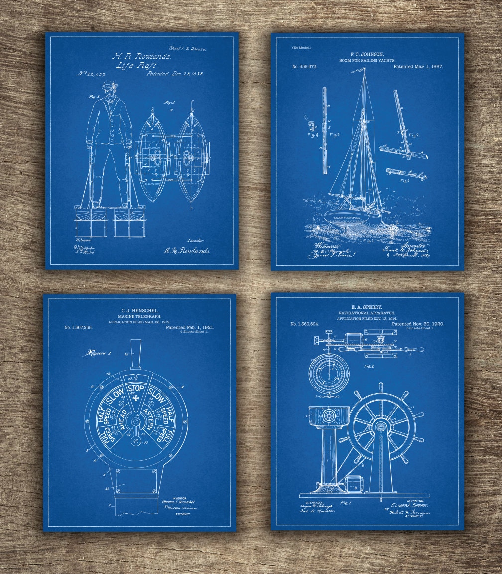 Nautical Set of 4 Blueprints Sailing Boat Blueprint Life | Etsy