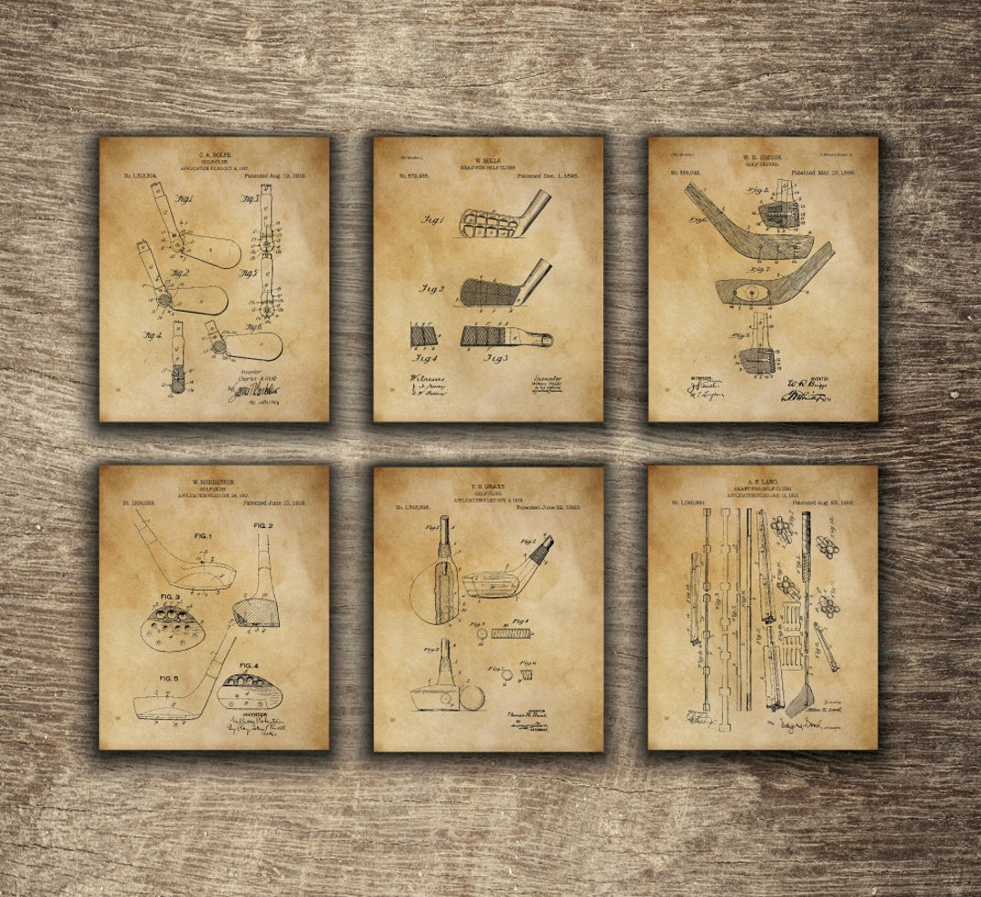 Vintage Golf Set of 6 Designs, Vintage Golf Club, Vintage Golf Patent ...
