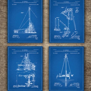 Oil Rig Blueprint Patent Set of 4 Prints, Blueprint Drilling, Oil ...