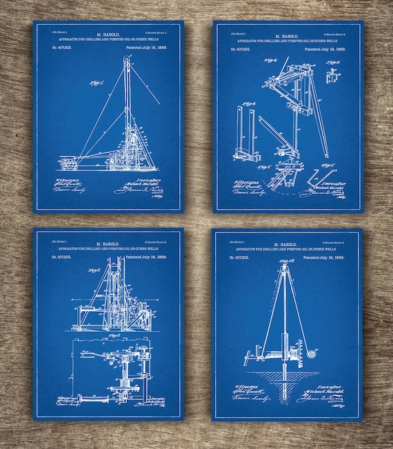 Oil Rig Blueprint Patent Set of 4 Prints Blueprint Drilling | Etsy