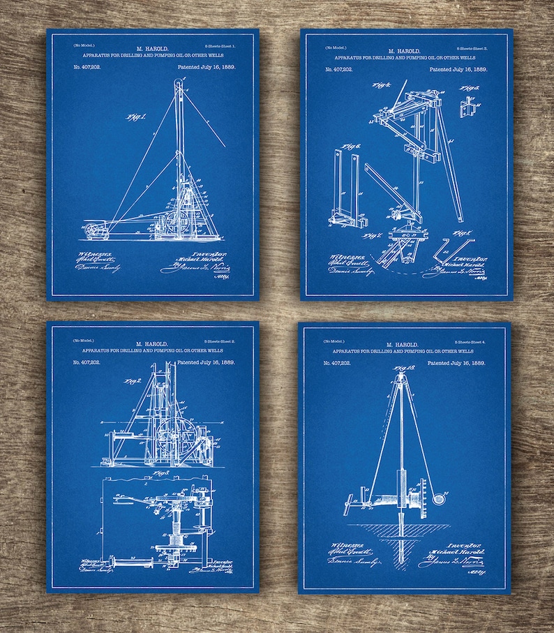 Oil Rig Blueprint Patent Set of 4 Prints Blueprint Drilling - Etsy Canada