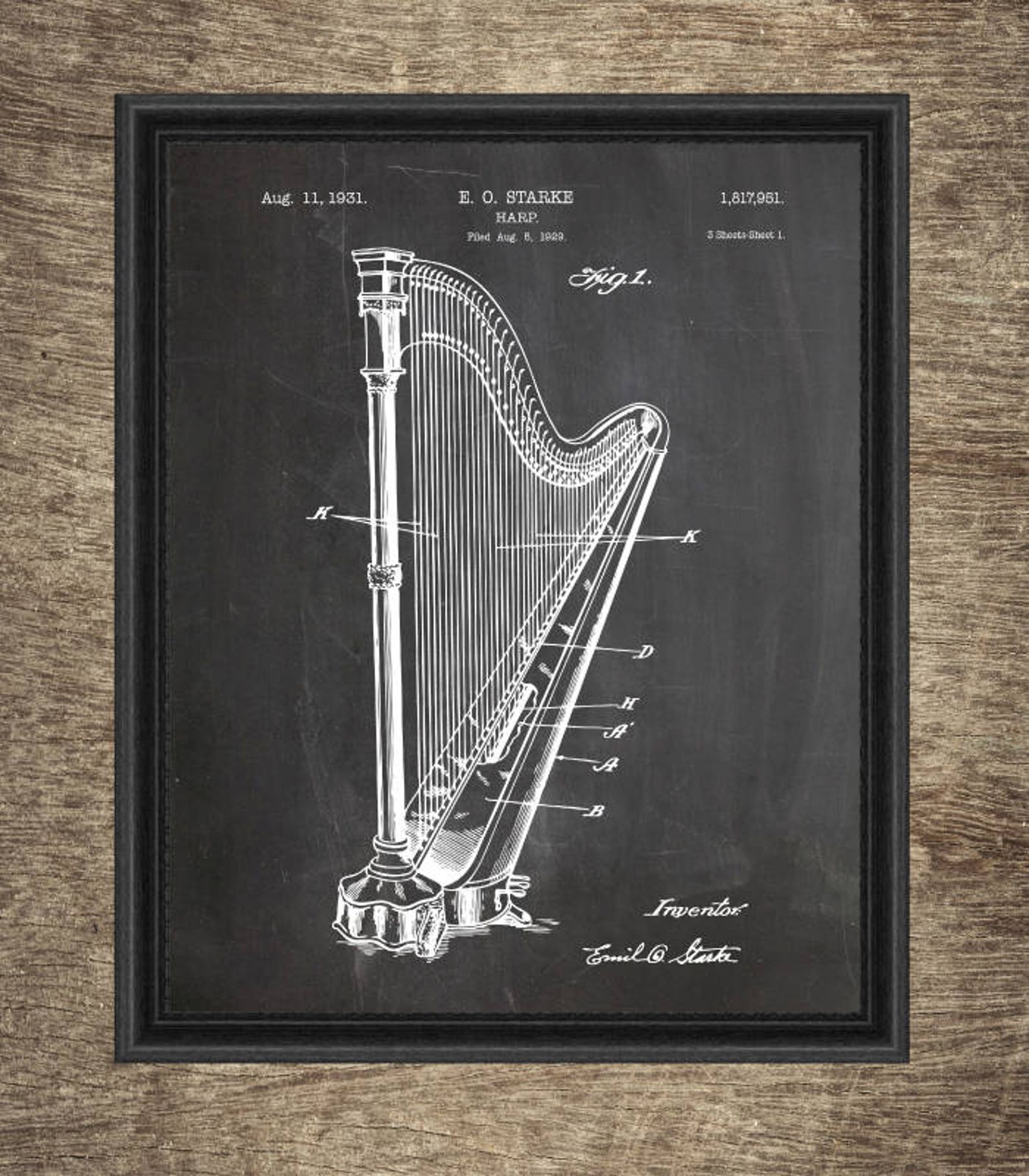 Harp Patent Print Harp Patent Poster Harp Music Instrument - Etsy