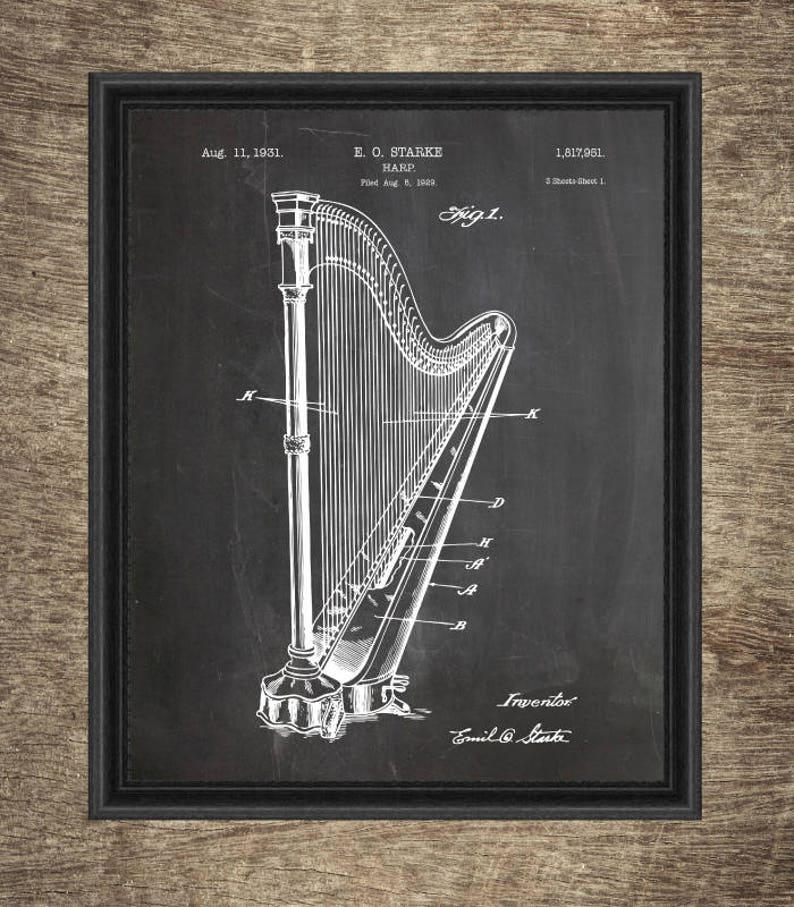 Harp Patent Print Harp Patent Poster Harp Music Instrument - Etsy