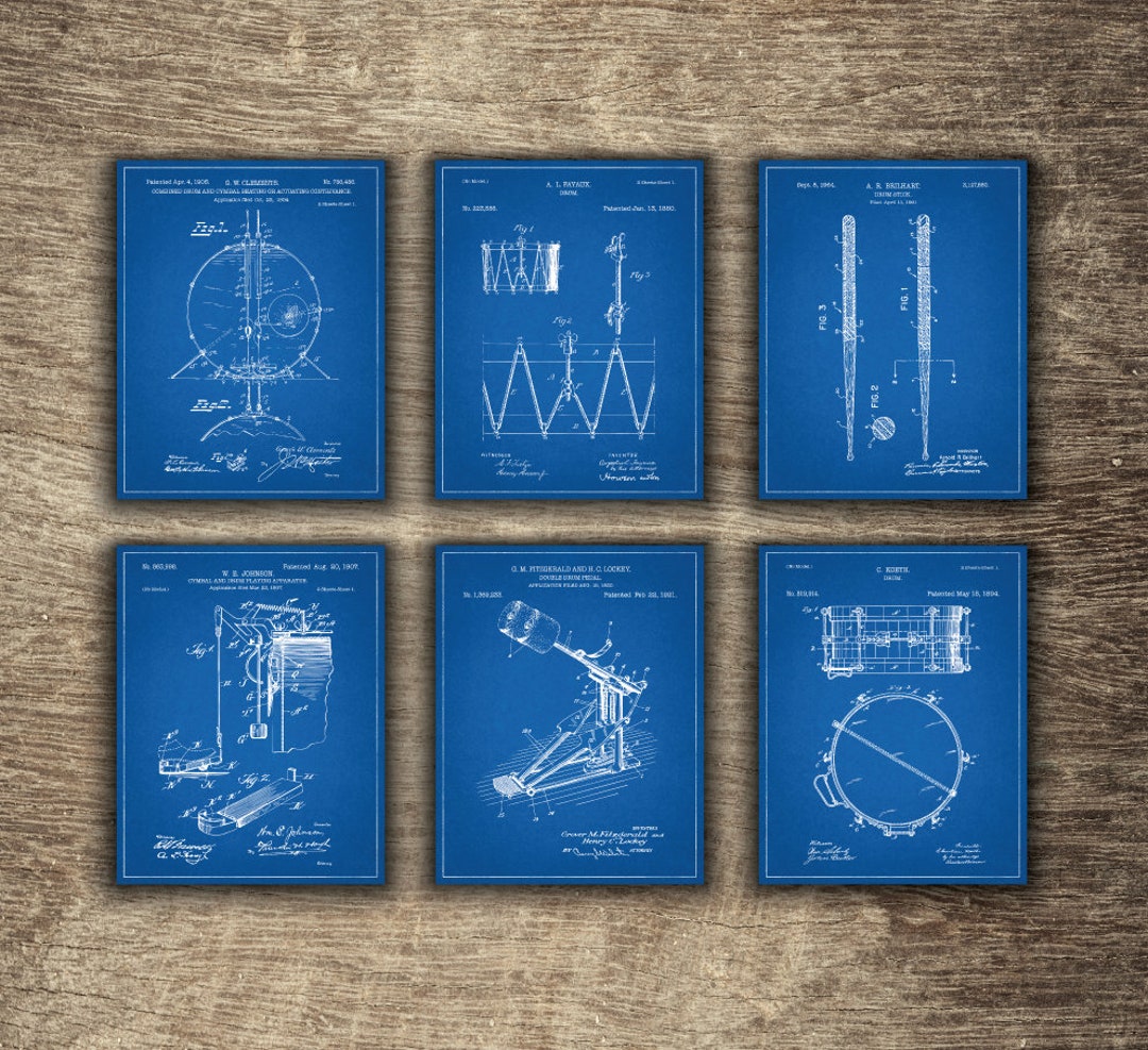Drum Blueprint Set, Drum Blueprint, Music Blueprint, Drummer Art ...